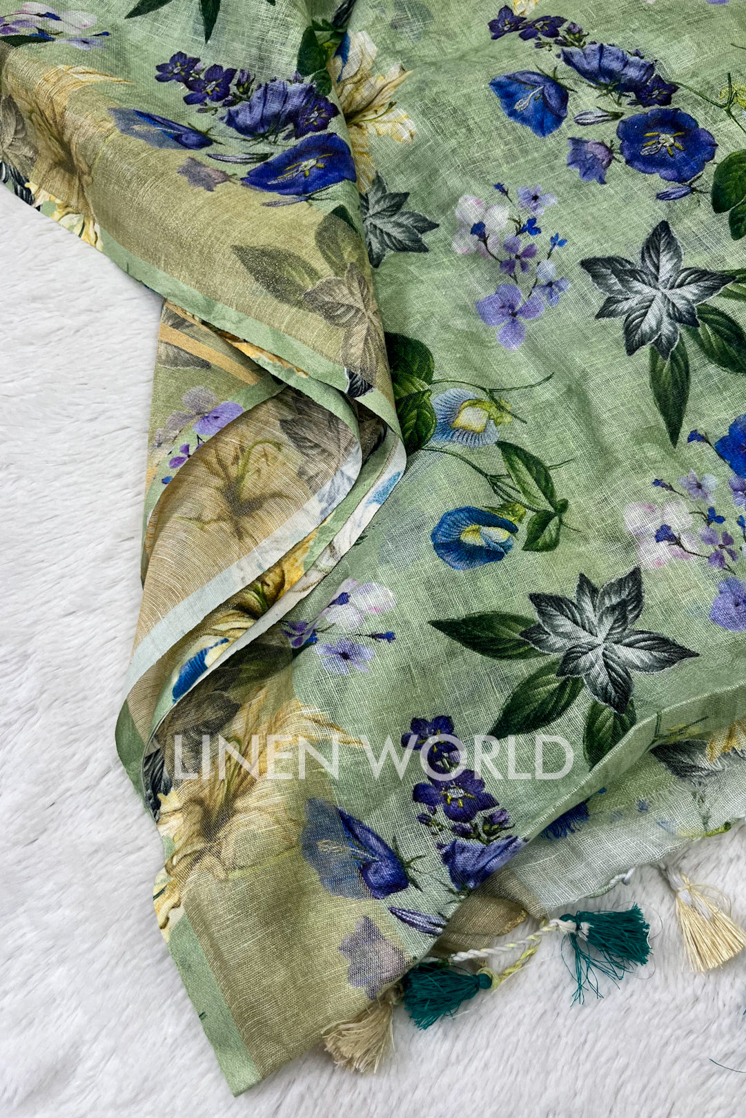 Fazeen - Digital Printed Handwoven Pure Linen Sari | Linen World