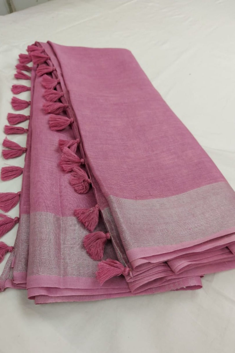 Turkish Rose Handwoven Linen Saree | Linen World