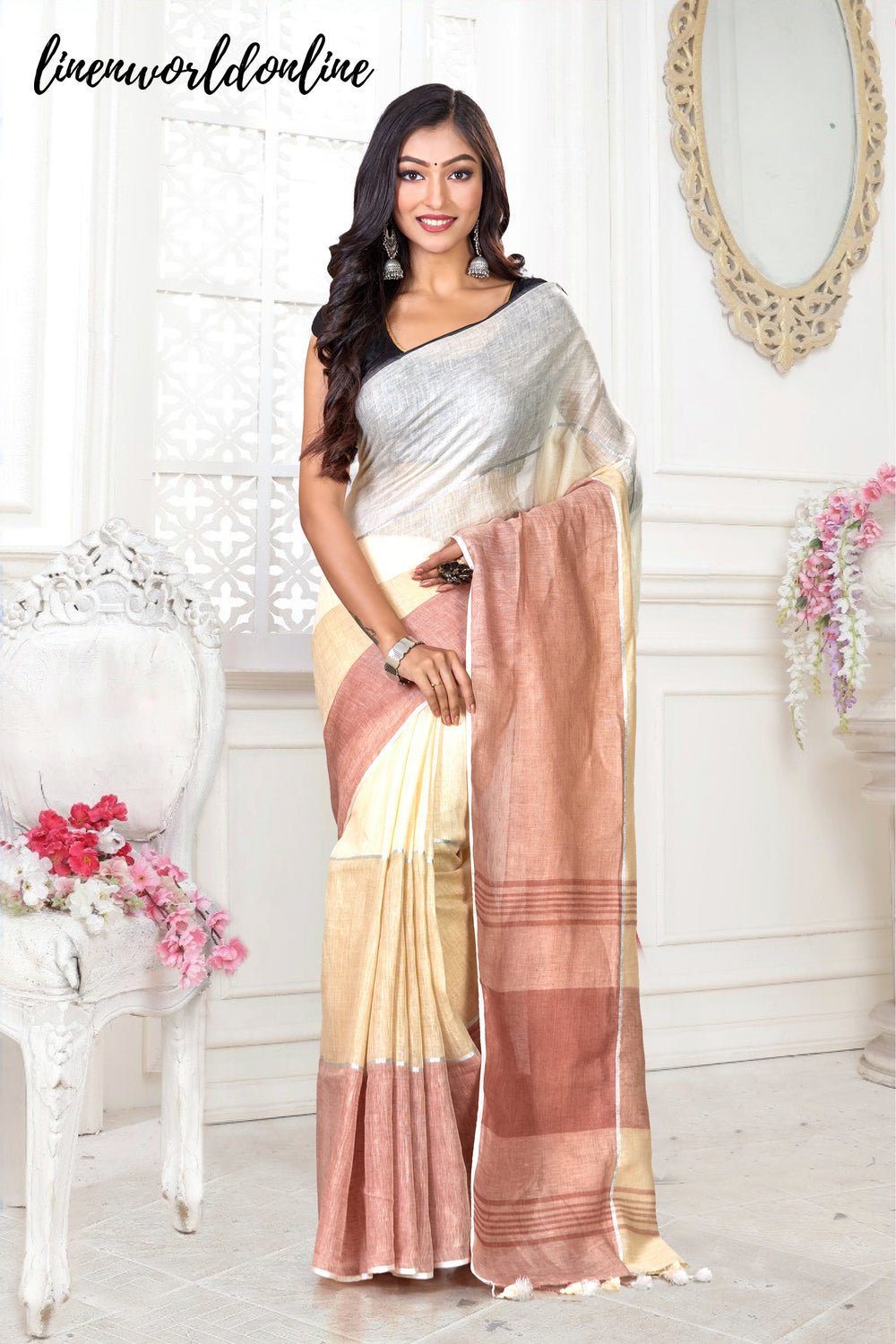 Handwoven Pastel Pure Linen Saree